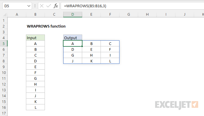 Excel WRAPROWS Function Exceljet